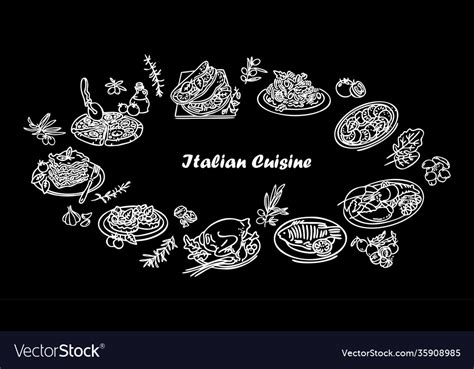 Italian Cuisine Line Icon Set Food Royalty Free Vector Image