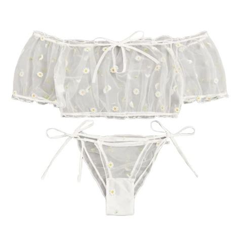 Lace Bowknot Pajamas Thong Strapless Bra Embroidery Women Set Lingerie