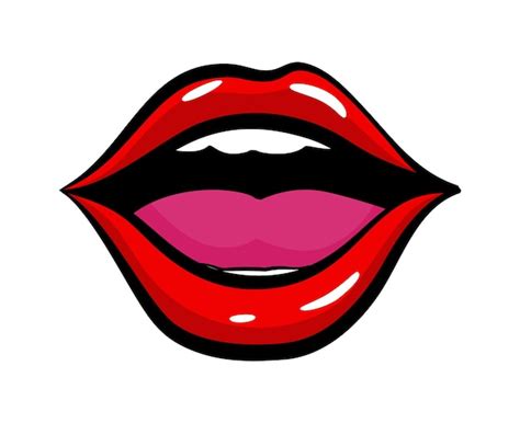 Bande Dessinée Lèvres Rouges Pop Art Fille Visage Partie Bouche Ouverte