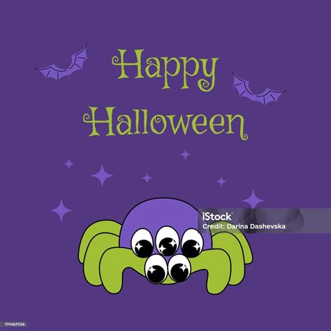 Cute Groovy Hand Drawn Spider Character Spooky Monster Stock