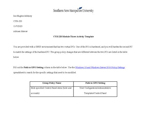 CYB Module Isis Hughes Mohney CYB Adriaen Mercer CYB Module Three Activity