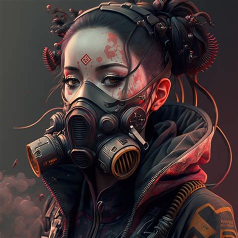 Premium Ai Image A Woman With A Gas Mask And A Mask On Her Face