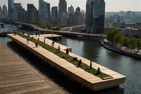 Premium Photo Skyhigh Recreation Floating Platforms Above City