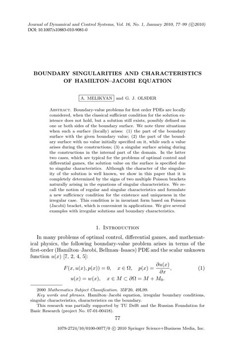 Pdf Boundary Singularities And Characteristics Of Hamiltonjacobi Equation