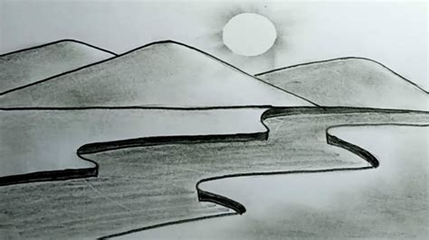 How To Draw Easy Pencil Sketch Scenery Landscape Riverside Drawing River Easy Scenery YouTube