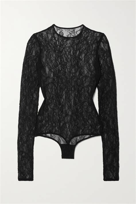 Wardrobenyc Stretch Lace Thong Bodysuit Black Editorialist