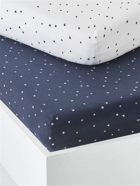 Lot De 2 Draps Housses Bébé En Coton Marine Imprime Blanc Linge De