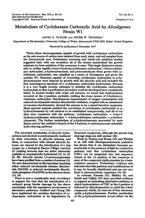 Metabolism Of Cyclohexane Carboxylic Acid By Alcaligenes Strain W1 Pmc