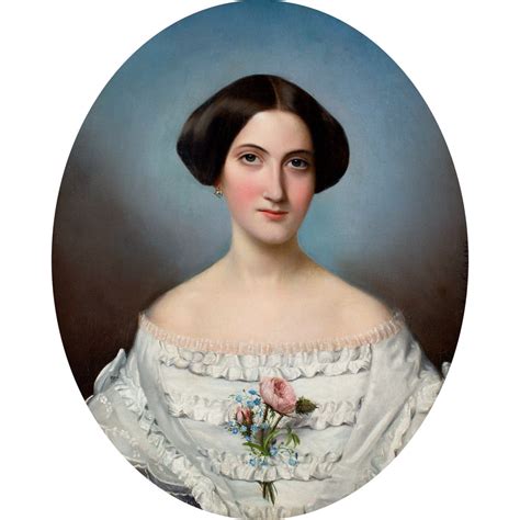Adèle Kindt Portrait Of A Lady With Roses And Forget Me Nots