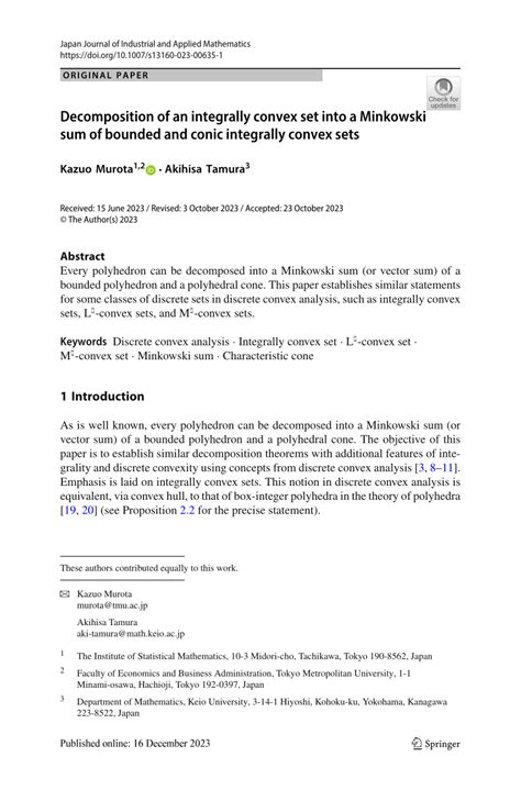 Pdf Decomposition Of An Integrally Convex Set Into A Minkowski Sum Of