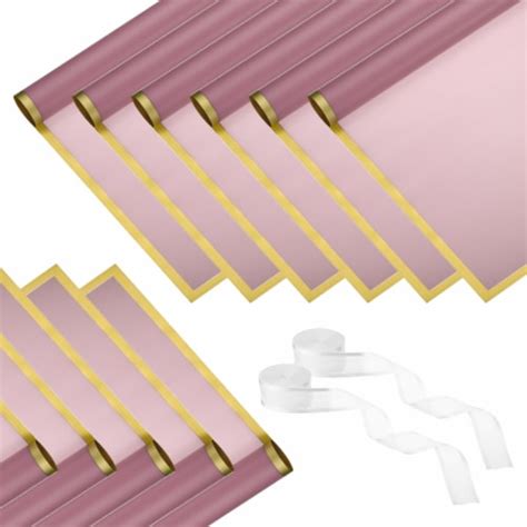 Patikil Flower Wrapping Paper Gold Edge With Ribbons For Floral Bouquet