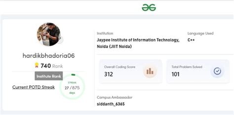 Completed 100 Coding Questions On Geeksforgeeks Hardik Singh Bhadoria