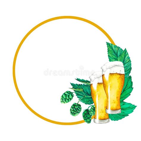 Glass Of Beer Hop And Leaves Frame Watercolor Clip Art Beer