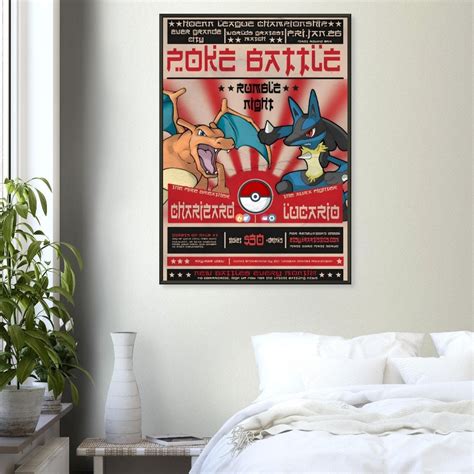 Charizard Vs Lucario Pokemon Battle Vs Vintage Style Advert Poster Movie Display Classic Semi
