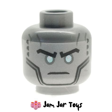 Lego Flat Silver Zane Head Robot Black Dark Azure Eyemask Angry