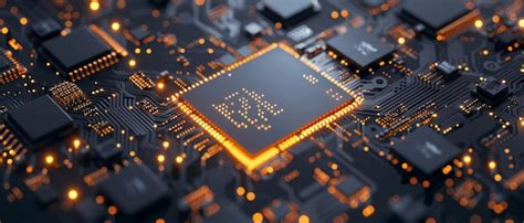Closeup View Of A Glowing Microchip On A Sophisticated Motherboard
