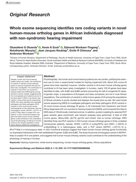 Pdf Whole Exome Sequencing Identifies Rare Coding Variants In Novel Human Mouse Ortholog Genes