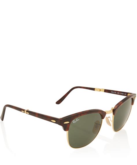 Lyst Ray Ban Tortoiseshell Folding Clubmaster Sunglasses In Green For Men