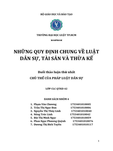 123doc Bai Tap Nhom Chu The Cua Phap Luat Dan Su Nhung Quy Dinh Chung Ve Luat Dan Su Tai San Va ...