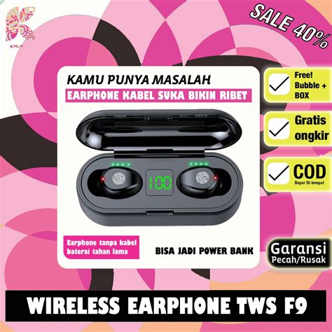 Jual Earphone Headset Bluetooth Tws F9 Waterproof True Wireless Sport