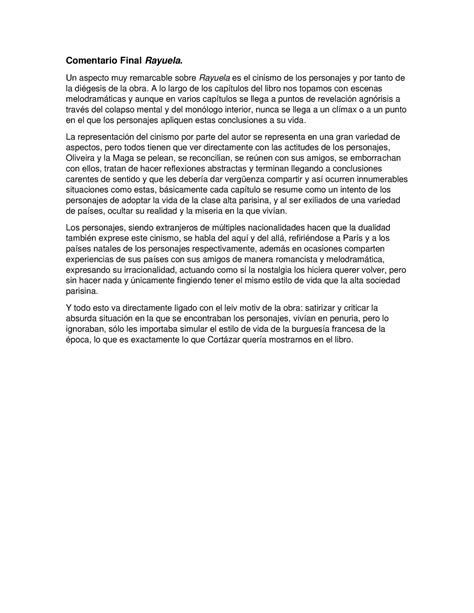 Comentario Final Rayuela ACD Un Aspecto Muy Remarcable Sobre Rayuela