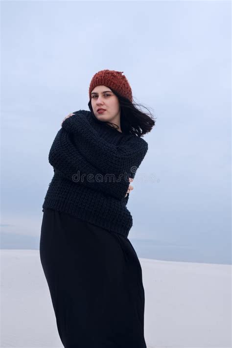 Expressive Girl In Black Hugging Herself Stock Image Image Of Nature