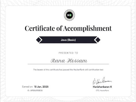 rana hossam on linkedin java certification codingjourney hackerrank