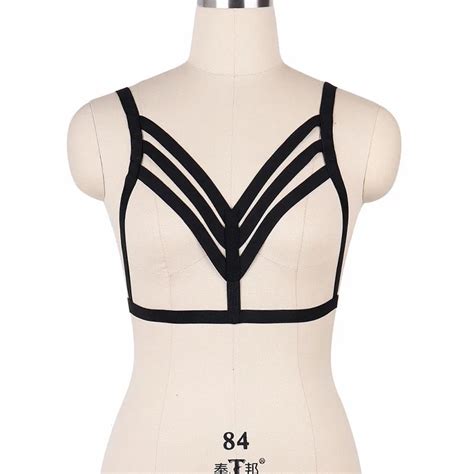 Harajuku Crop Top Bondage Harness Goth Cupless Bra Open Chest Cage Bra