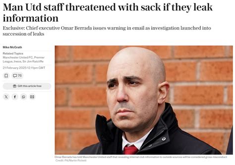 全公司抓内鬼！电讯报独家：曼联ceo警告员工，泄密者会被开除
