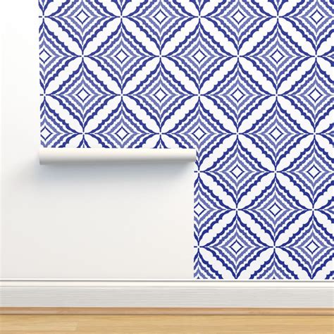 Moroccan Diamond Tile Pattern Blue And Wallpaper Spoonflower