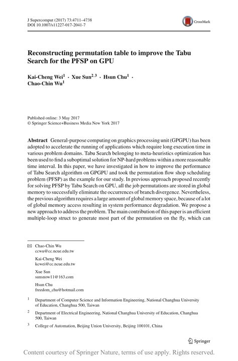 Reconstructing Permutation Table To Improve The Tabu Search For The