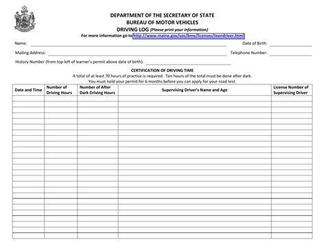 Form Mve 21 Download Fillable Pdf Or Fill Online Driving Log Maine