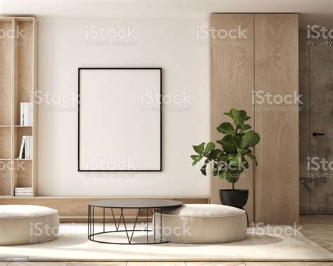 현대적인 인테리어 배경 거실 스칸디나비아 스타일 3d 렌더 3d 일러스트레이션의 포스터 프레임을 모의 거실에 대한 스톡 사진 및 기타 이미지 Istock