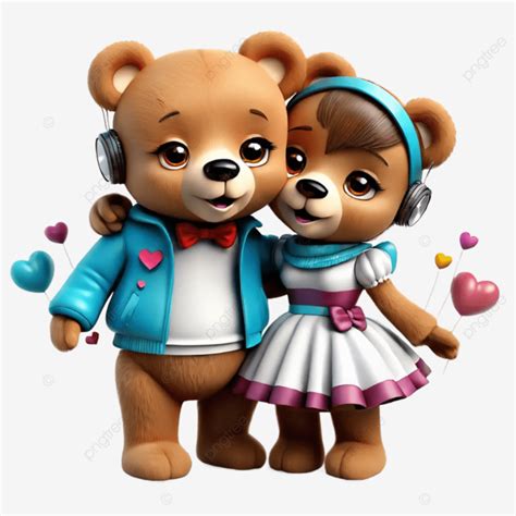 3차원 귀여운 테디 베어 한 쌍 3d 엔터테인먼트 만화 캐릭터 귀여운 테디베어 커플 Png 일러스트 및 이미지 에 대한