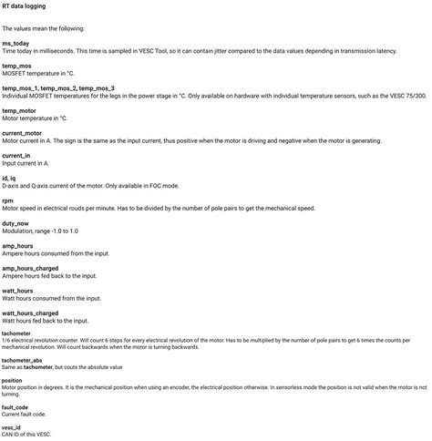 Vesc Tools Log Field Descriptions Electronics ESC Remote Batteries