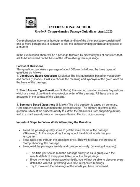 Gr9 Comprehension Guidelines Pdf Reading Comprehension Linguistics