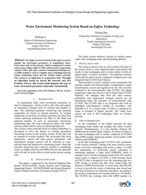36 Water Enviroment Monitoring System Based On Zigbee Technology Pdf Wireless Sensor Network