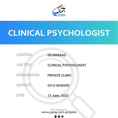 Clinical Psychologist Job Private Clinic Jobs In Islamabad 65786