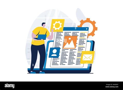 Web Development Concept With People Scene In Flat Cartoon Design Man