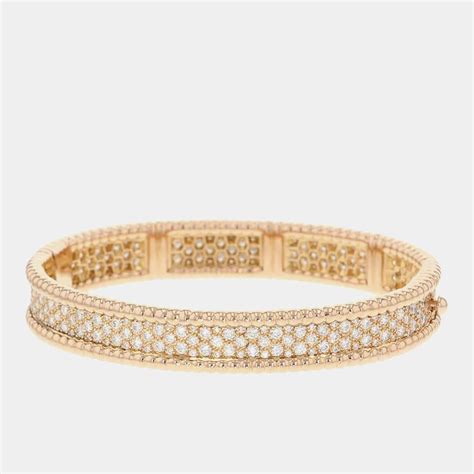 Van Cleef And Arpels 18k Pink Gold 3 Rows Small Model Perlee Diamond Bracelet Van Cleef And Arpels