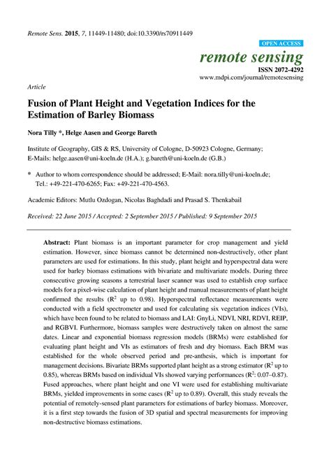 Remotesensing 07 11449 V2 Remote Sens 2015 7 11449 11480 Doi 10 Rs Remote Sensing ISSN