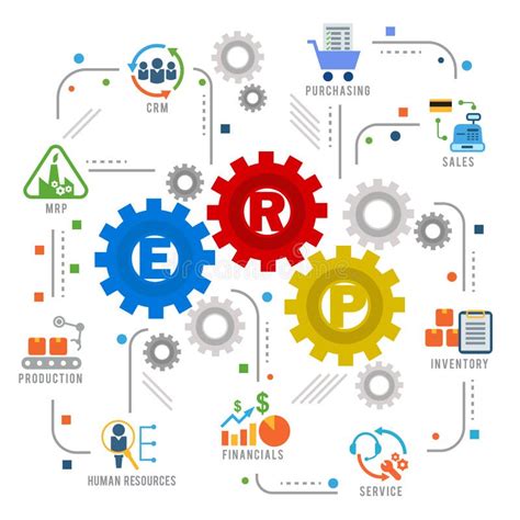 Enterprise Resource Planning Erp Module Gear Construction Flow Icon Art Abstract Vector Design