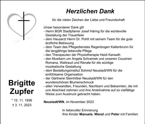 Danksagung Brigitte Zupfer Neustadtwn Oberpfalzecho