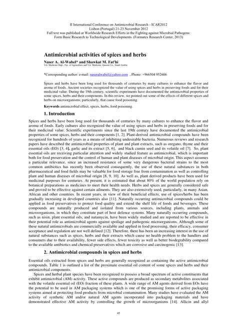 Pdf Antimicrobial Activities Of Spices And Herbs