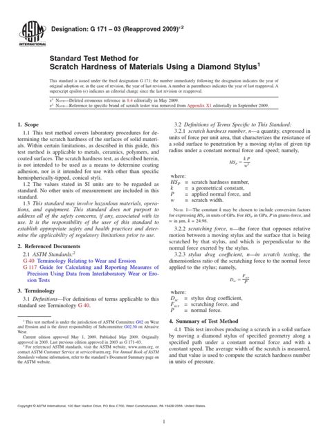 Norma Astm G171 03 Standard Test Method For Scratch Hardness Of Materials Using A Diamond