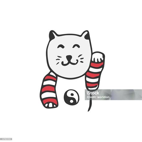 일본 마네키 네코 고양이 벡터 행운 의 기호 낙서 일러스트레이션 0명에 대한 스톡 벡터 아트 및 기타 이미지 0명 귀여운