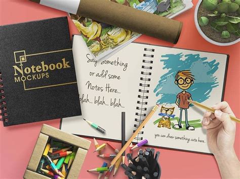 Notebook And Sketchbook Mockup Free Download