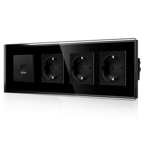 Розетка электрическая 4 поста 220В Розетка Rj 45 Cat6 Ethernet черный