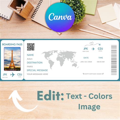 Editable Boarding Pass Template Airline Ticket Canva Printable