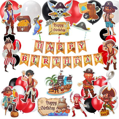 Pirate Theme Birthday Decoration Set With Posters And Happy Birthday B